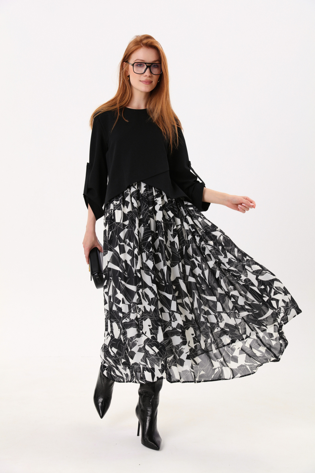 Платье NikVa н740-4 чёрный+чёрно-белая абстракция - купить в интернет-магазине Avaro